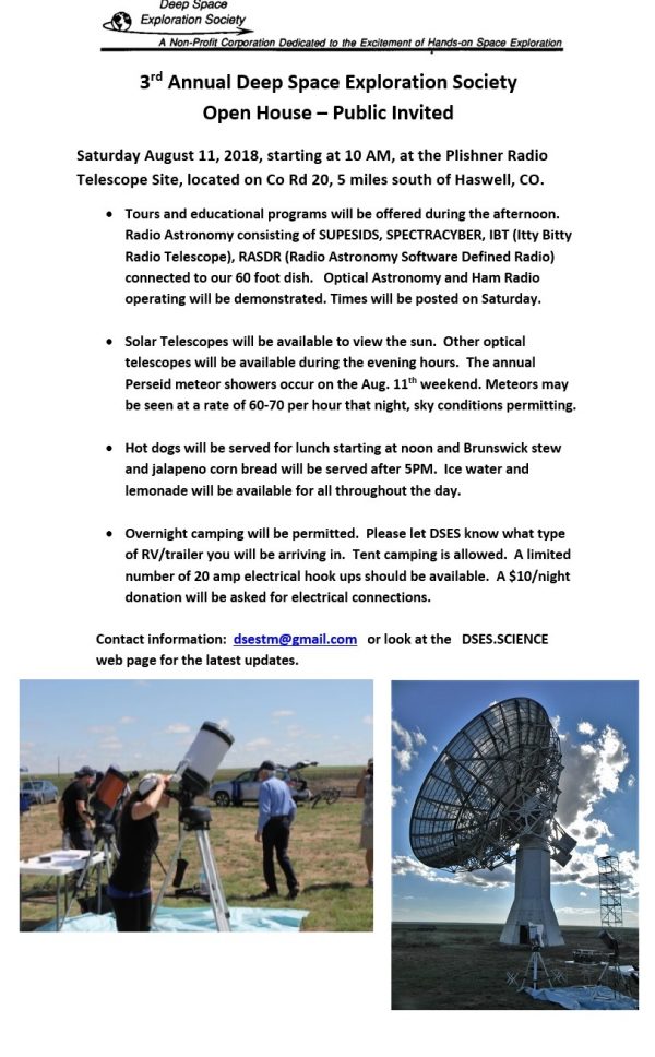 3rd Annual Deep Space Exploration Society Open House – Saturday August 11, 2018 – Deep Space ...