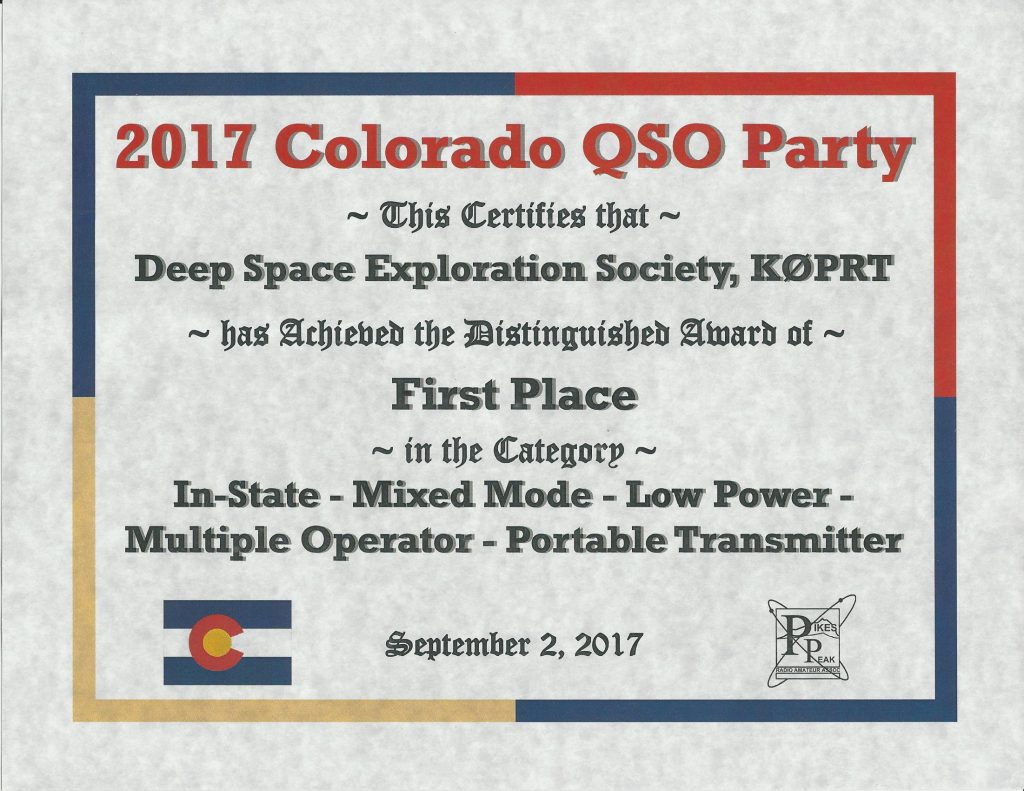 K0PRT Ham Radio Certificates – Deep Space Exploration Society